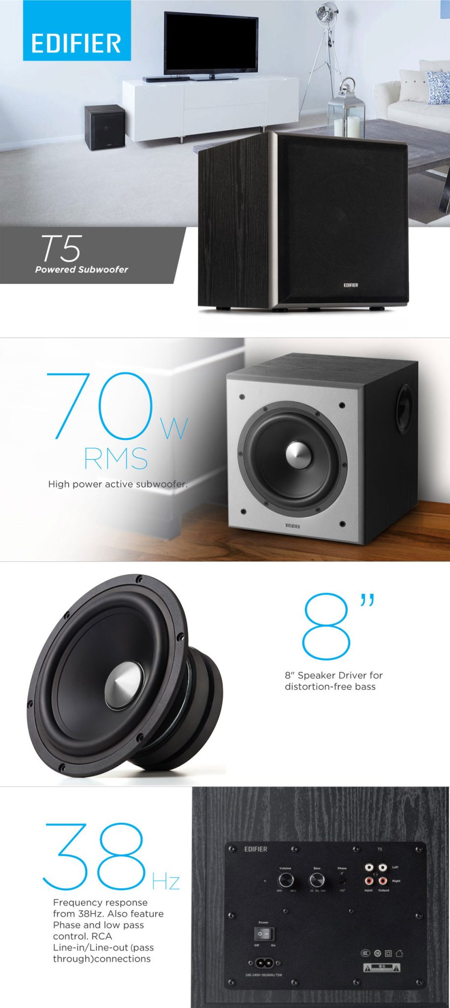 Loa Edifier T5, Subwoofer điện